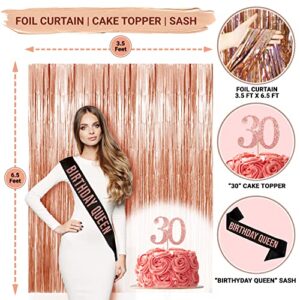 30th Birthday Decorations For Women (75 Pk) Rose Gold Dirty 30 Birthday Decorations For Her, Party Photo Backdrop, Sash, Happy Birthday Banner, Cake Topper, Balloon, 30th Birthday Gifts For Her Girls