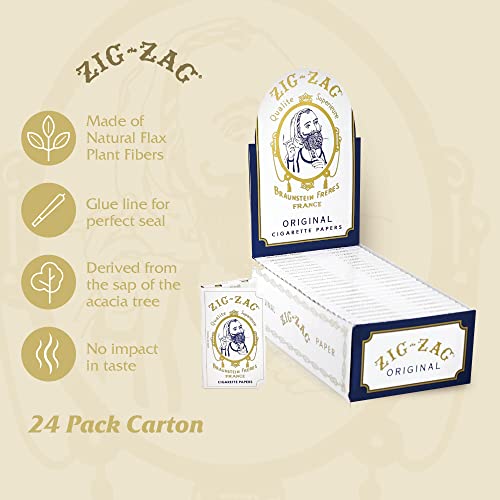 ZIG-ZAG Rolling Papers - Original White 70mm Papers with Natural Gum Arabic and Thin Glue Sealing Line - Available in 6 Booklets (192 Papers) or Carton of 24 Booklets (864 Papers) (24 Packs)