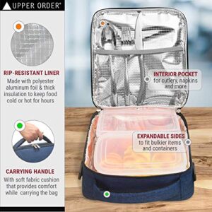 UPPER ORDER Reusable Insulated Lunch Box for Men and Women (Black) Durable Leakproof Cooler Tote Bag Freezable Lunch Bag for Adults. Top Women and Mens Lunch Box for Office Work, Picnic.