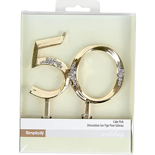 Simplicity Plastic Gold 50th Wedding Anniversary Cake Topper, 4.3" L x 5.4" H