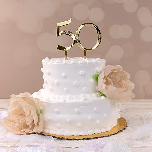 Simplicity Plastic Gold 50th Wedding Anniversary Cake Topper, 4.3" L x 5.4" H