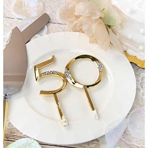 Simplicity Plastic Gold 50th Wedding Anniversary Cake Topper, 4.3" L x 5.4" H