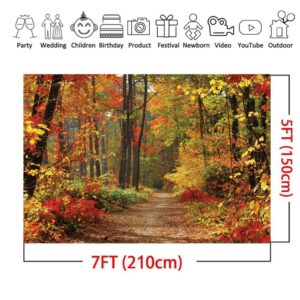 LYWYGG Autumn Scenery Deciduous Background 7x5ft Vinyl Deciduous Mountain Road Photography Backdrop Tree and Yellow Fall Leaves View Background Studio Props CP-67