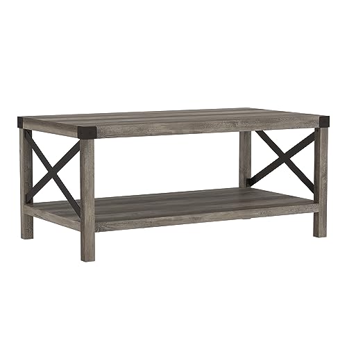 Walker Edison Sedalia Modern Farmhouse Metal X Coffee Table, 40 Inch, Grey Wash