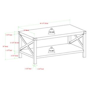 Walker Edison Sedalia Modern Farmhouse Metal X Coffee Table, 40 Inch, Grey Wash