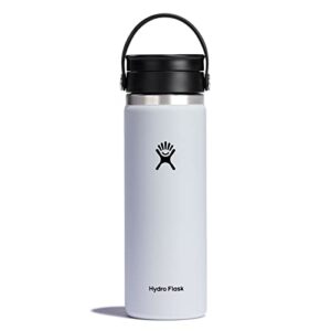 hydro flask wide mouth bottle with flex sip lid - insulated water bottle travel cup coffee mug white 20 oz