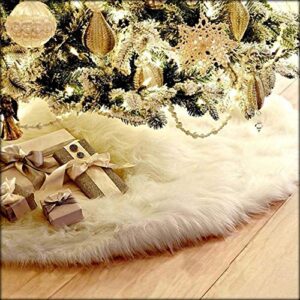 aogu 48 inch faux fur christmas tree skirt white plush skirt for merry christmas party christmas tree decoration