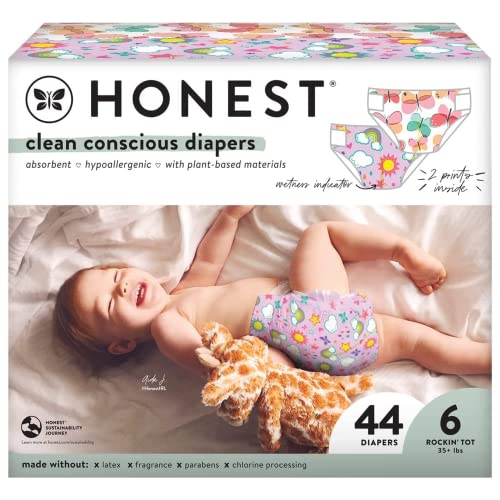 The Honest Company Clean Conscious Diapers | Plant-Based, Sustainable | Sky's the Limit + Wingin It | Club Box, Size 6 (35+ lbs), 44 Count