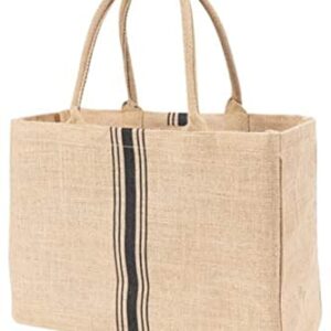 KAF Home Jute Market Tote Handles Reusable Grocery Bag, Triple Stripe