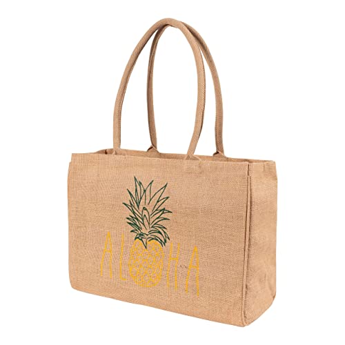 KAF Home Jute Market Tote Handles Reusable Grocery Bag, Triple Stripe