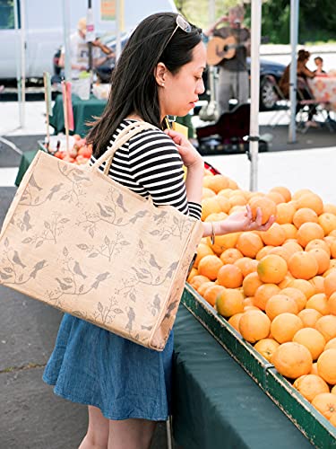 KAF Home Jute Market Tote Handles Reusable Grocery Bag, Triple Stripe