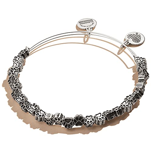 Alex and Ani Accents Paw Print Beaded Expandable Bangle for Women, Rafaelian Silver Finish, 2 to 3.5 in