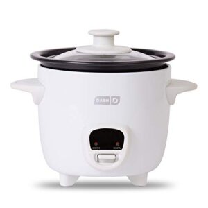 dash mini rice cooker steamer with removable nonstick pot, keep warm function & recipe guide, half quart, for soups, stews, grains & oatmeal - black