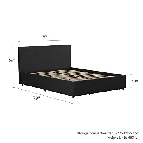 Novogratz Kelly Bed with Storage, Full, Dark Gray Linen