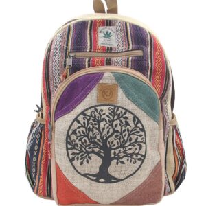 KayJayStyles Bohemian Handmade & Print Large Multi Pocket Hemp Rucksack Backpack (Tree Of Life)