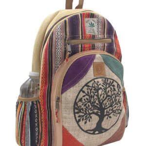 KayJayStyles Bohemian Handmade & Print Large Multi Pocket Hemp Rucksack Backpack (Tree Of Life)