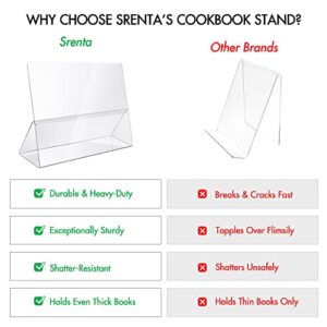 Srenta Durable Acrylic Cookbook Stand Transparent Easy Viewing iPad/Tablet Holder, Great for Cooking/Baking Without Making Your Cook Book Dirty.