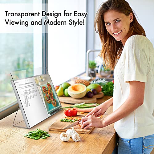 Srenta Durable Acrylic Cookbook Stand Transparent Easy Viewing iPad/Tablet Holder, Great for Cooking/Baking Without Making Your Cook Book Dirty.