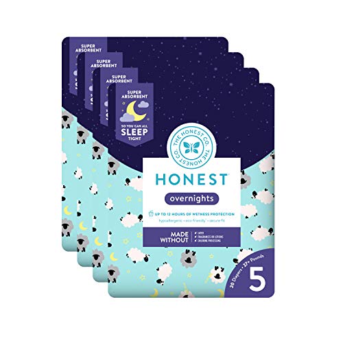 The Honest Company Overnight Diapers, Sleepy Sheep, Size 5, 80 Count, Pack of 4