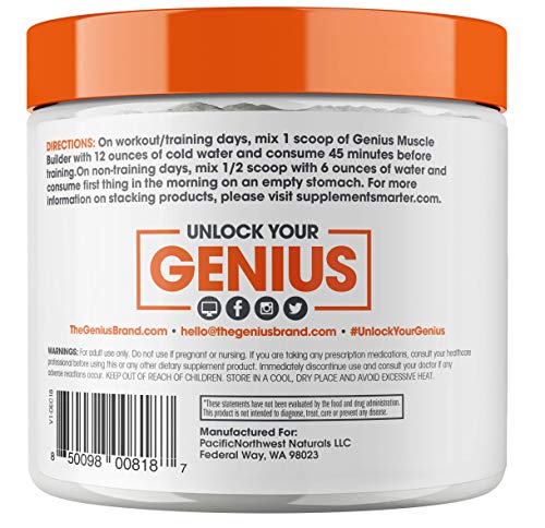 Genius Muscle Builder & Mass Gainer Supplement, Strawberry Vanilla Cream - 100% Naturally Flavored & Sweetened - Anabolic Activator for Men & Women - Weight Gainer, Lean Muscle Growth for Bodybuilding