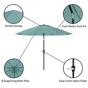 Pure Garden Patio Umbrella with Auto Tilt – 10 Ft Easy Crank Outdoor Table Umbrella Shade for Deck, Balcony, Porch, Backyard or Pool (Dusty Green)