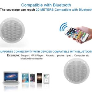 Herdio 4 Inches Waterproof Marine Bluetooth Ceiling Speakers for Bathroom Kitchen Home Outdoor Camper Golf Cart Boat with Flush Mount