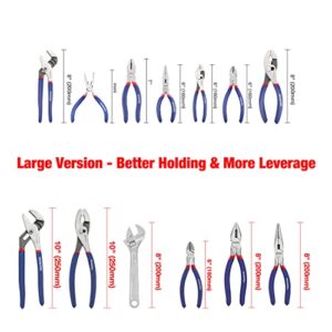 WORKPRO Large Pliers & Wrench Set 6-Piece (10" Water Pump Pliers, 10" Slip Joint Pliers, 8" Long Nose Pliers, 8" Linesman Pliers, 6" Diagonal Pliers, 8" Adjustable Wrench) for DIY & Home Use, W001329A