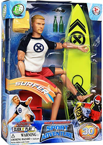 Click N' Play Sports & Adventure Surfer 12" Action Figure Play Set with Accessories,Brown/a