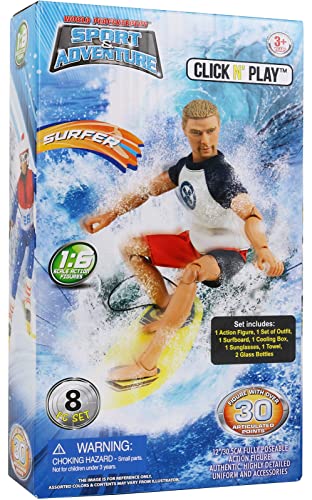 Click N' Play Sports & Adventure Surfer 12" Action Figure Play Set with Accessories,Brown/a