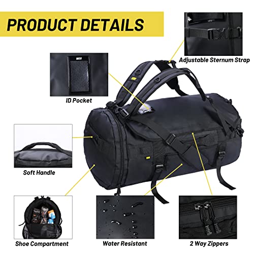 MIER Large Duffel Backpack Sports Gym Bag with Shoe Compartment, Heavy Duty and Water Resistant, Black, 45L