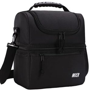 MIER 2 Compartment Lunch Bag for Men Women, Leakproof Insulated Cooler Bag for Work, Black