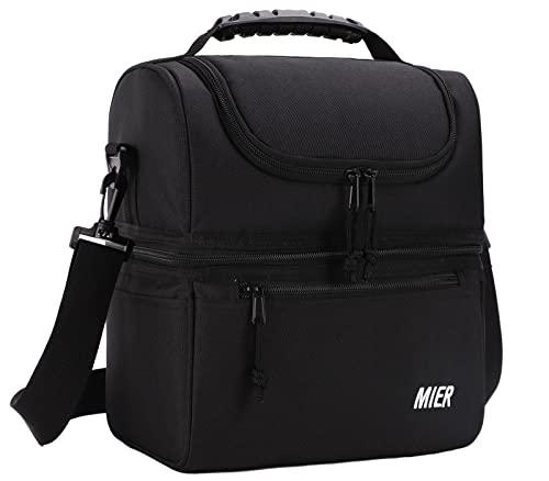 MIER 2 Compartment Lunch Bag for Men Women, Leakproof Insulated Cooler Bag for Work, Black