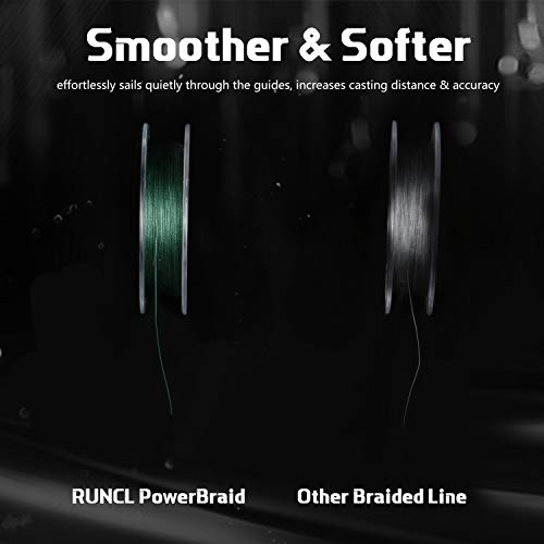 RUNCL PowerBraid Braided Fishing Line, Ultra Durable Braided Line 8 Strands - Seamless Weaving Tech, Enhanced Coating Tech, Round Profile, Zero Stretch (Moss Green, 300Yds, 100LB(45.4kgs))