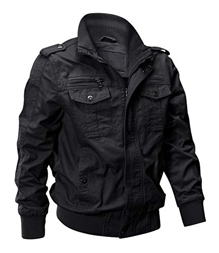 EKLENTSON Jacket Winter For Men Military Jacket Bomber Jacket Lightweight Windproof Windbreaker Black