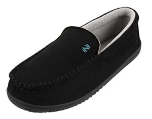 izod men's classic two-tone moccasin slipper, winter warm slippers with memory foam, size 13-14, solid black