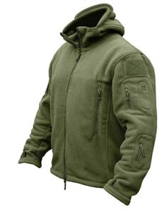 crysully men's tactical front zip fleece lining hunting mountaineering jacket windbreaker coat army green