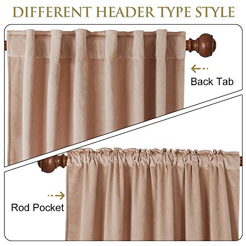 StangH Beige Blush Curtains Velvet - Home Decoration Back Tab Design Light Blocking Window Curtains, Sound Lower Privacy Drapes for Classroom/Baby Sleeping, W52 x L96, 2 Pieces