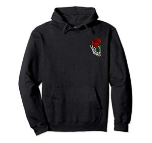 skeleton hand holding rose hoodie, tattoo hoodies pullover hoodie