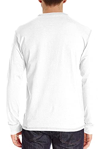 NITAGUT Mens Fashion Casual Front Placket Basic Long Sleeve Henley T-Shirts (L, White)