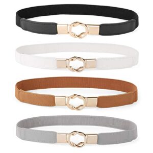 werforu women skinny belt for dresses retro stretch ladies waist belt plus size set of 4 (fits waist 22"-29", a-black+brown+white+gray)