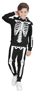 girls halloween costume bone skeleton skull sweatshirt hoodie pant set for boys 9-10 years