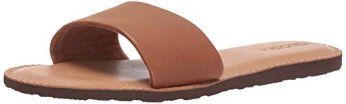 Volcom Women's Simple Synthetic Leather Strap Slide Sandal, Tan, 5 B US