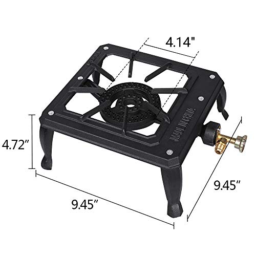 Boshen Portable Stove Burner Cast Iron Propane LPG Gas Cooker for Patio Outdoor Camping BBQ, Not Include Adapter