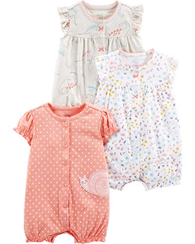 Simple Joys by Carter's Baby Girls' Snap-Up Rompers, Pack of 3, Rose/White/Beige, Newborn