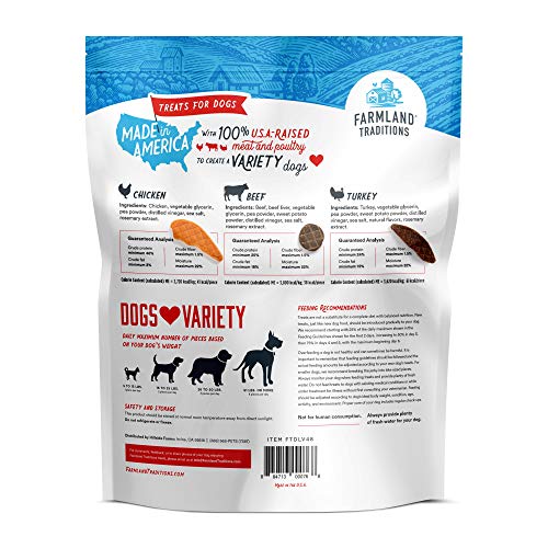 Farmland Traditions Filler Free Dogs Love Variety Premium Jerky Treats for Dogs, Chicken, Beef & Turkey, 3 lb. Bag