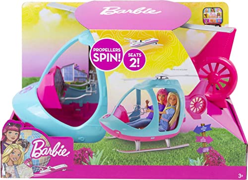 Barbie Helicopter with Spinning Rotors, Pink and Blue 2-Seater Design with Seatbelts and Pilot "Controls" (Amazon Exclusive)