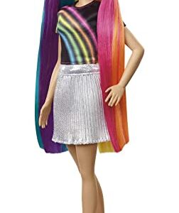 Barbie Doll, Rainbow Sparkle Hair with Extra Long 7.5-Inch Blonde Rainbow Hair, Sparkle Gel & Comb with Styling Accessories