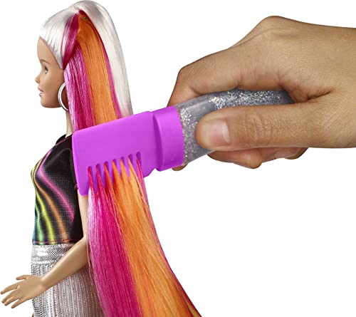 Barbie Doll, Rainbow Sparkle Hair with Extra Long 7.5-Inch Blonde Rainbow Hair, Sparkle Gel & Comb with Styling Accessories