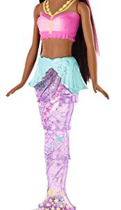 Barbie Dreamtopia Sparkle Lights Mermaid Doll with Swimming Motion and Underwater Light Shows, Approx 12-inch with Pink-Streaked Brunette Hair, Gift for 3 to 7 Year Olds