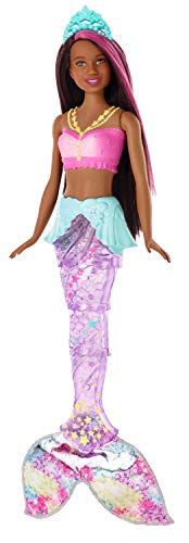 Barbie Dreamtopia Sparkle Lights Mermaid Doll with Swimming Motion and Underwater Light Shows, Approx 12-inch with Pink-Streaked Brunette Hair, Gift for 3 to 7 Year Olds